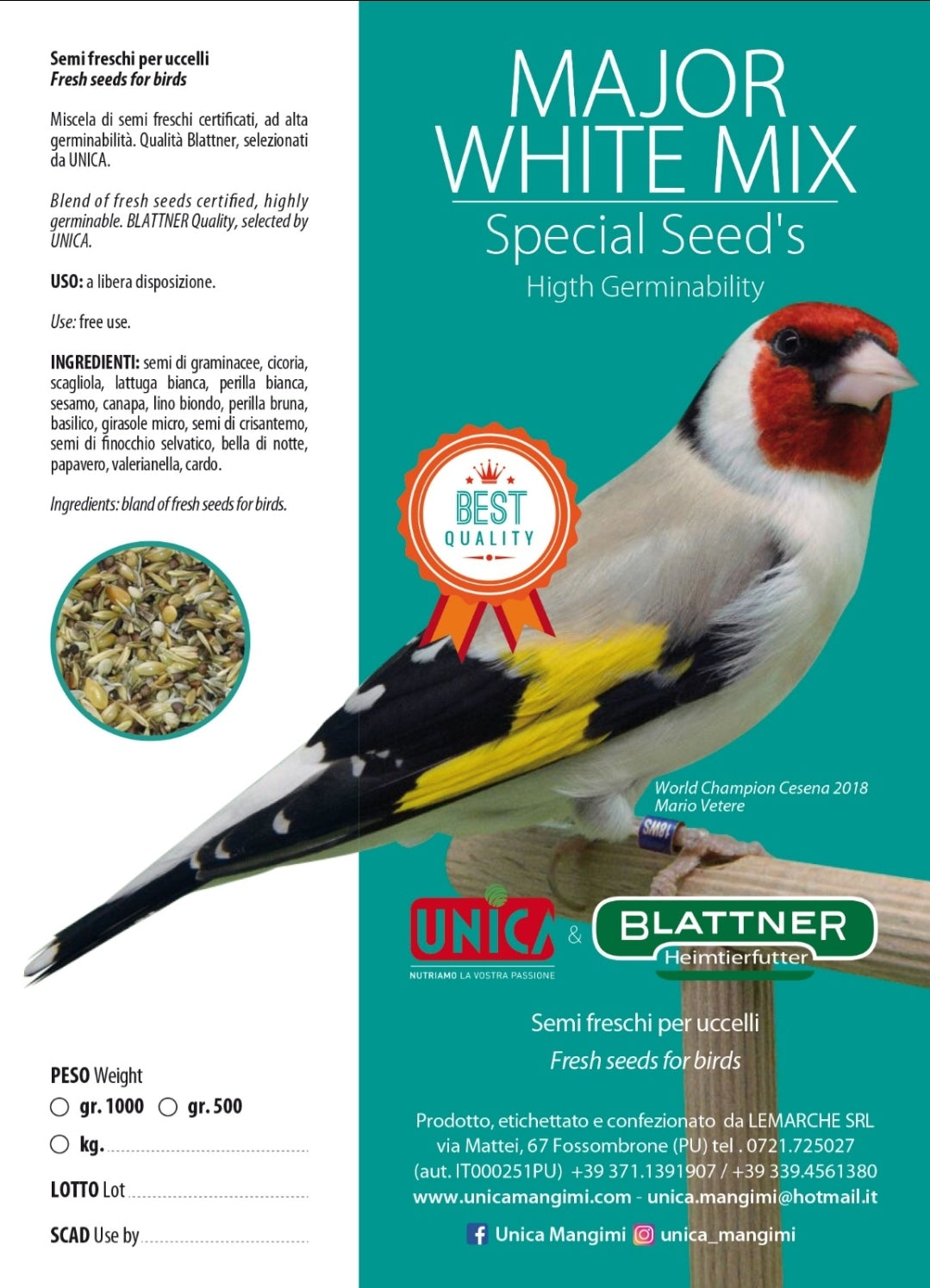 Major White Mix 1.5kg - Speciale Zaden - Hoge Kiemkracht - Unica & Bla – Birdshop Christina Pet Shop
